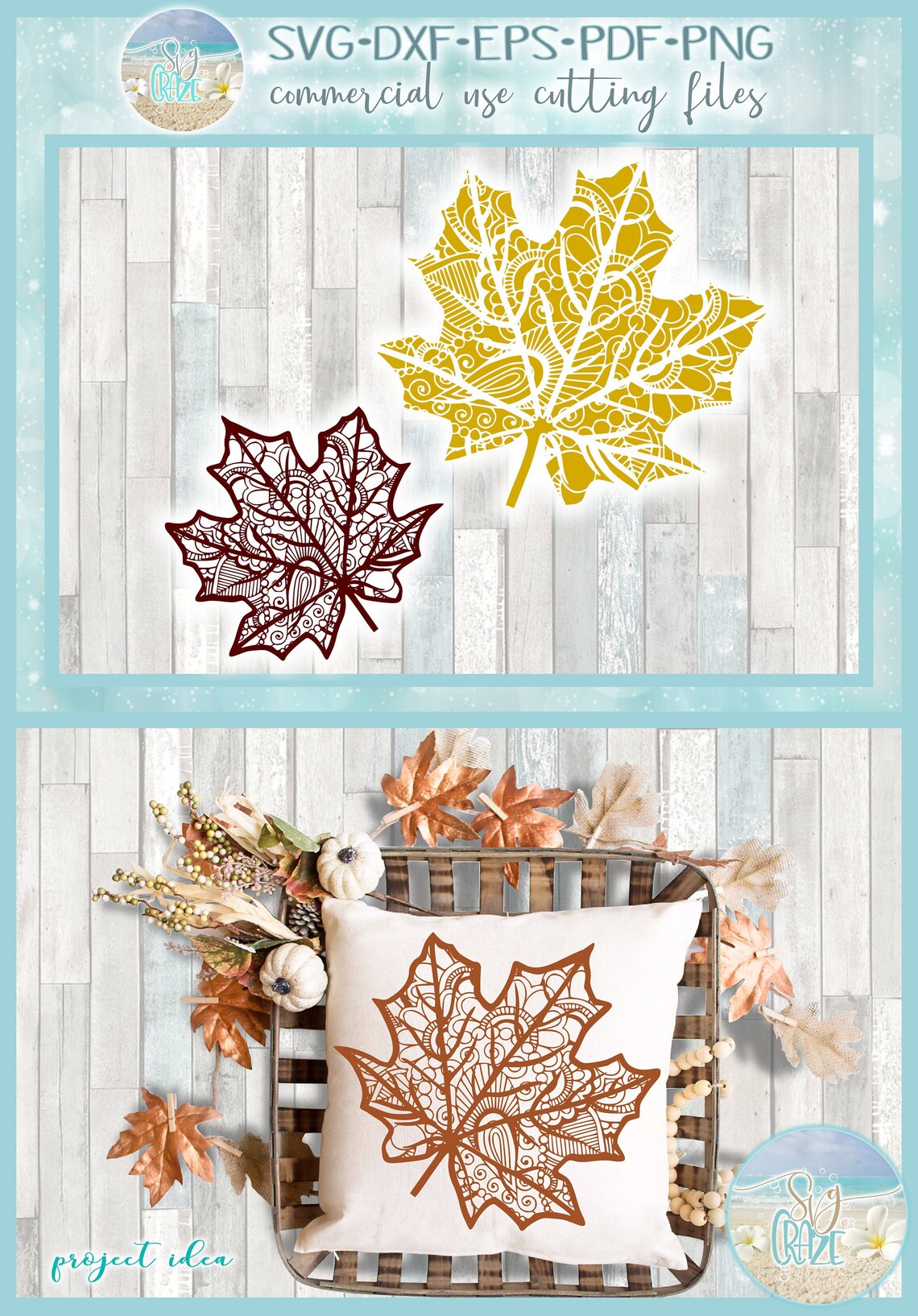 Fall Leaf Mandala Zentangle SVG Dxf Eps Pdf PNG Files for Cricut ...
