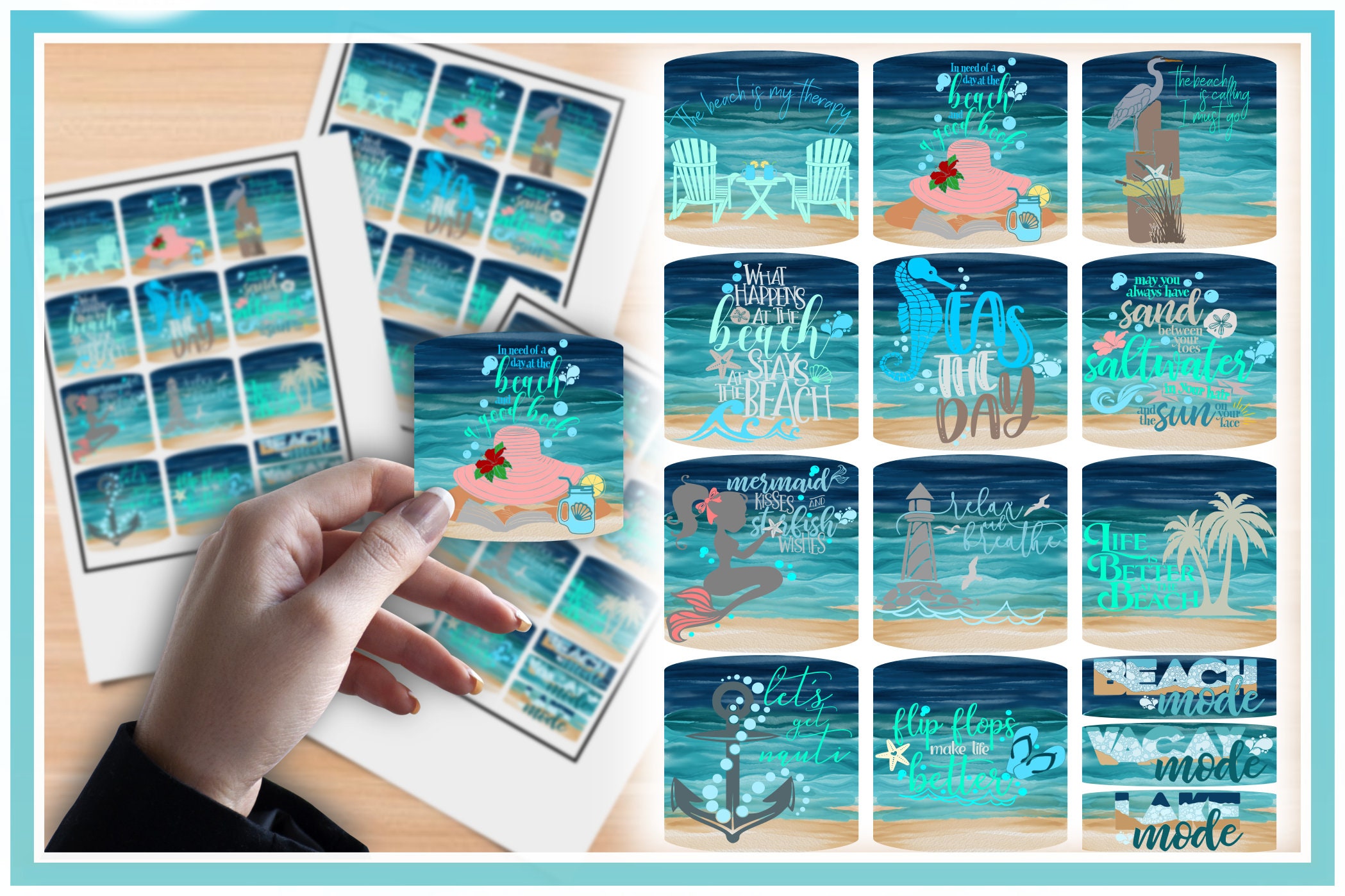 Beach Quotes Printable Sticker Set - 300 Dpi PNG - Print Then Cut for ...