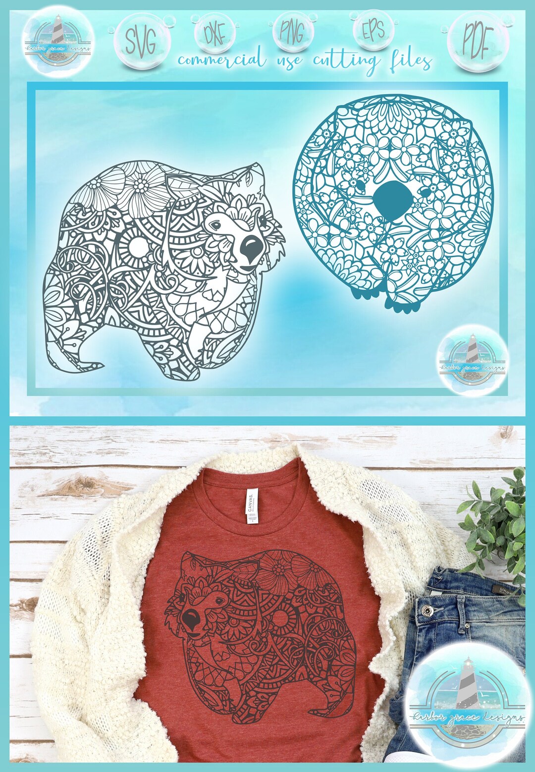 Wombat Mandala Zentangle SVG Files for Cricut Silhouette - Dxf Eps Pdf ...