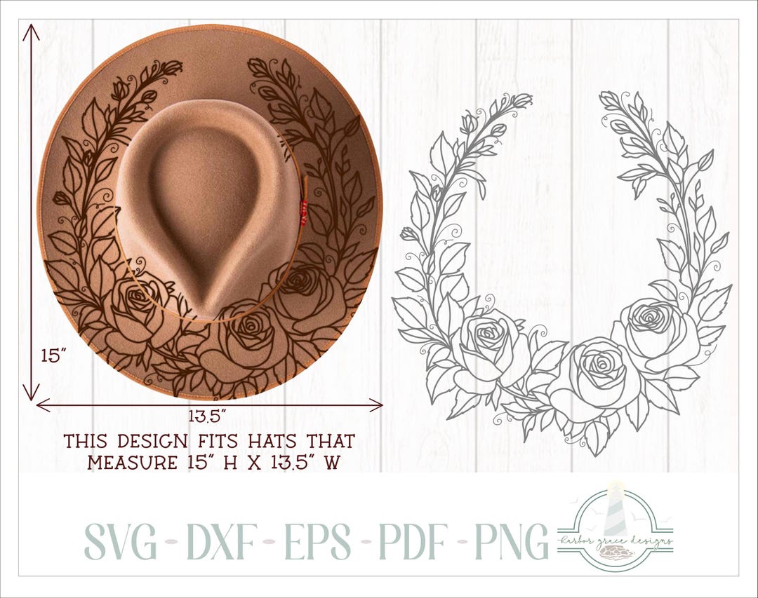 READY TO PRINT - Fits 15"x13.5" Hats - Roses Hat Burning Design - for Pyrography - Printable Pdf ...