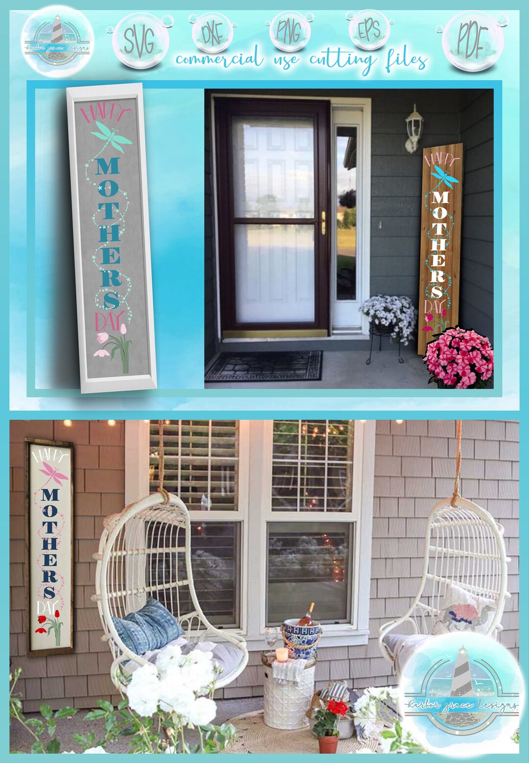 Happy Mothers Day Tall Vertical Front Porch Sign Quote SVG Dxf Eps Png ...