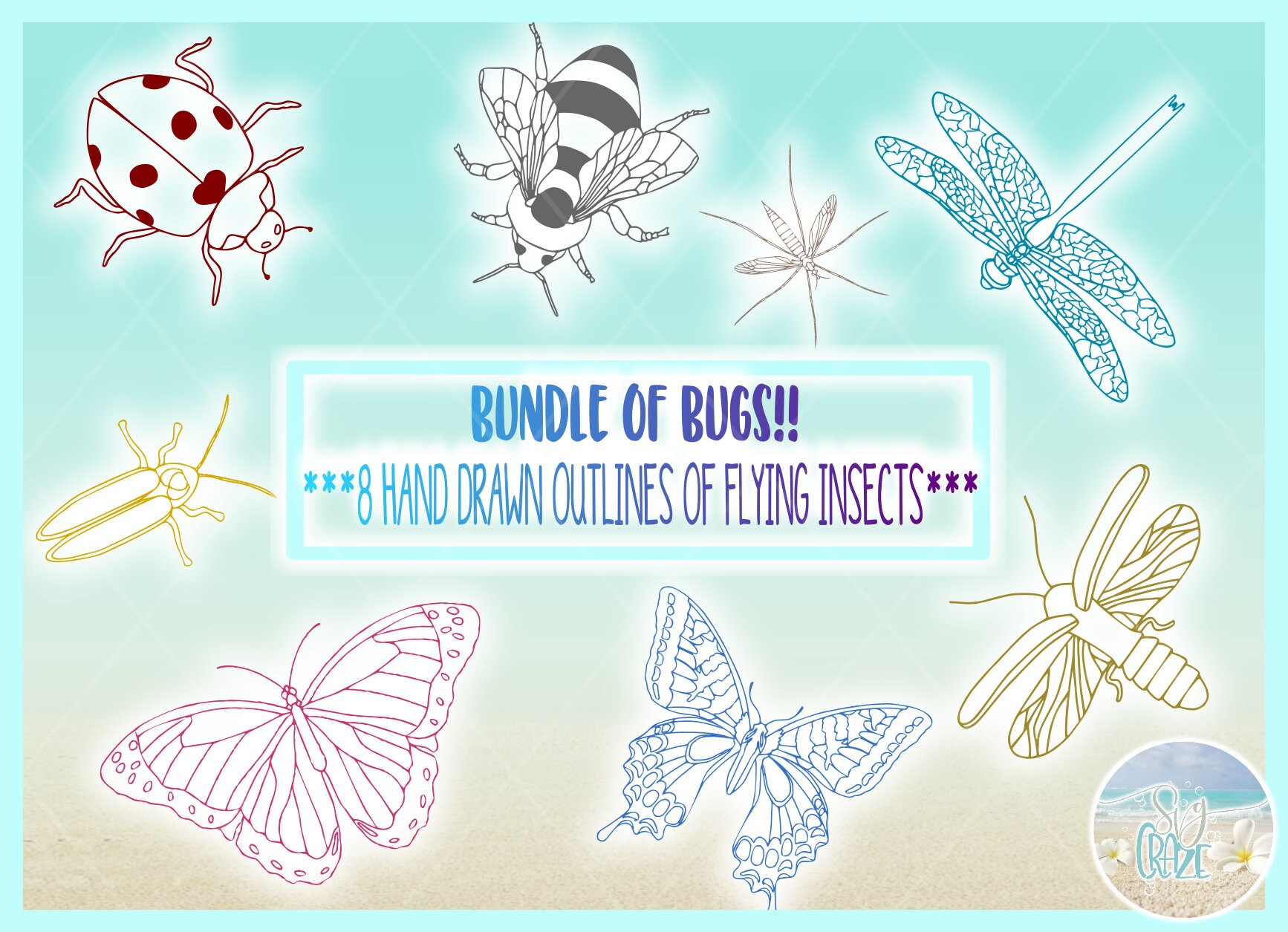 Bundle of Bugs Flying Insects Outlines SVG Files for Cricut - Etsy