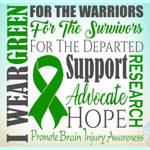 I WEAR GREEN Brain Injury Brain Trauma Awareness Support Svg Dxf Eps ...