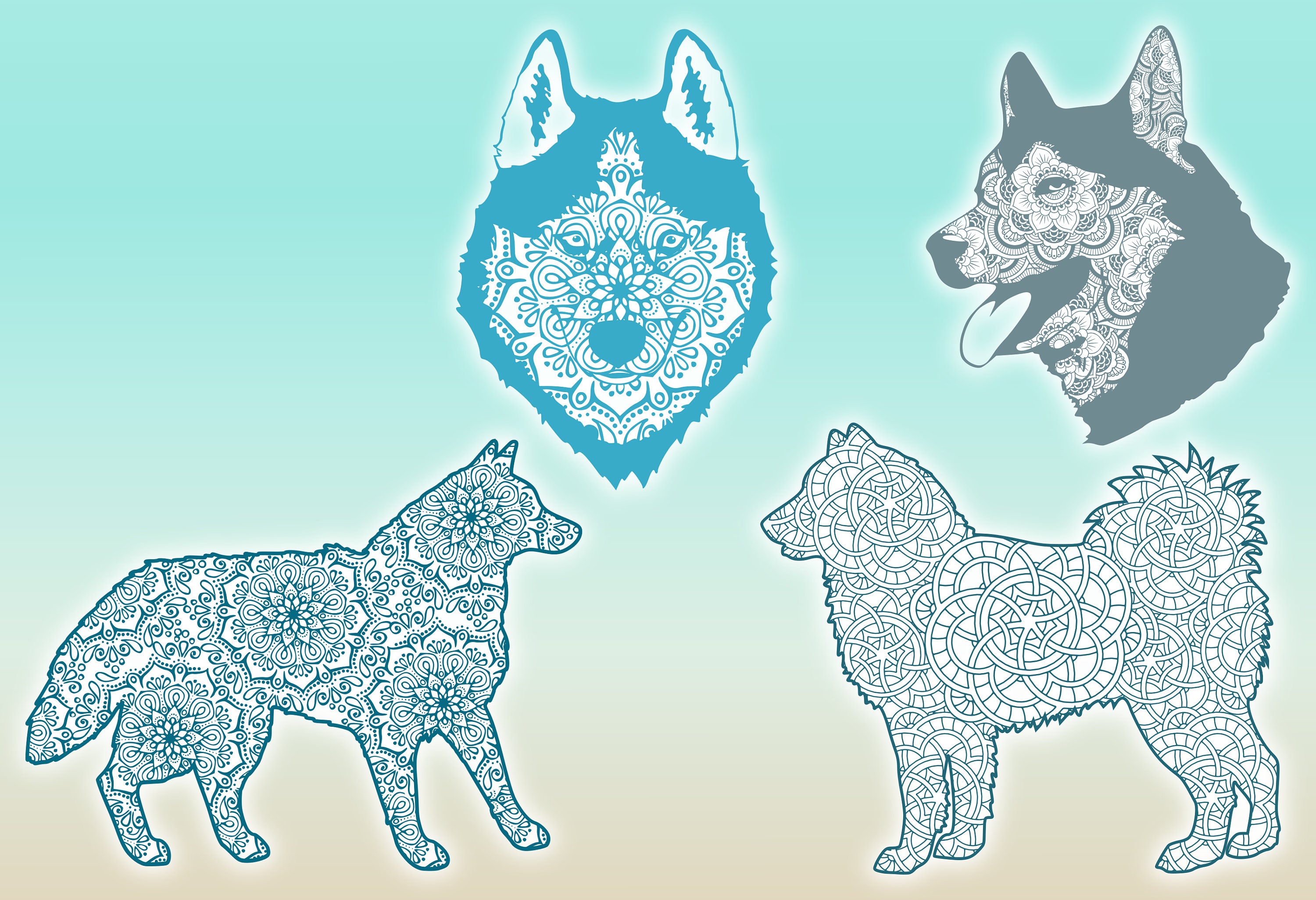 Siberian Husky Mandala Zentangle Bundle SVG Files for Cricut Silhouette ...