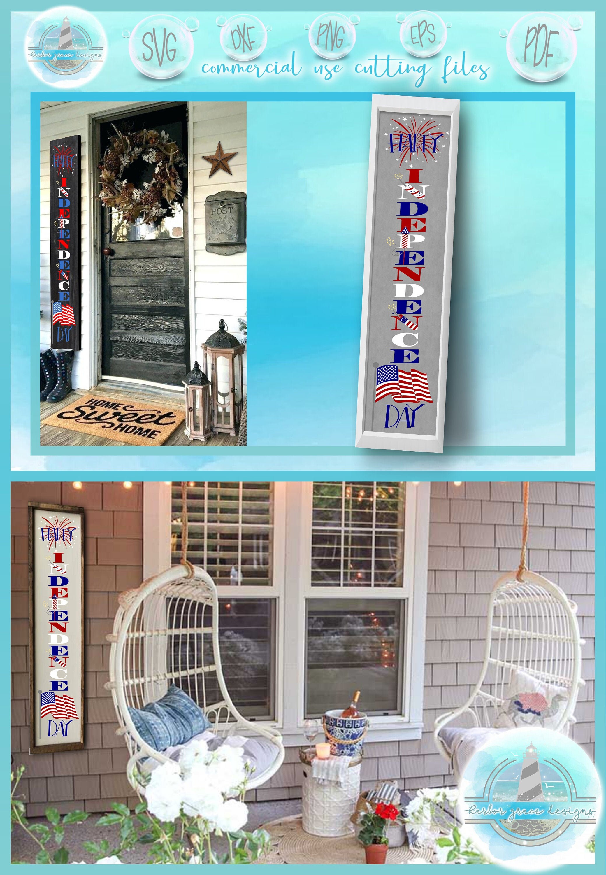 Happy Independence Day Tall Vertical Front Porch Sign Quote | Etsy