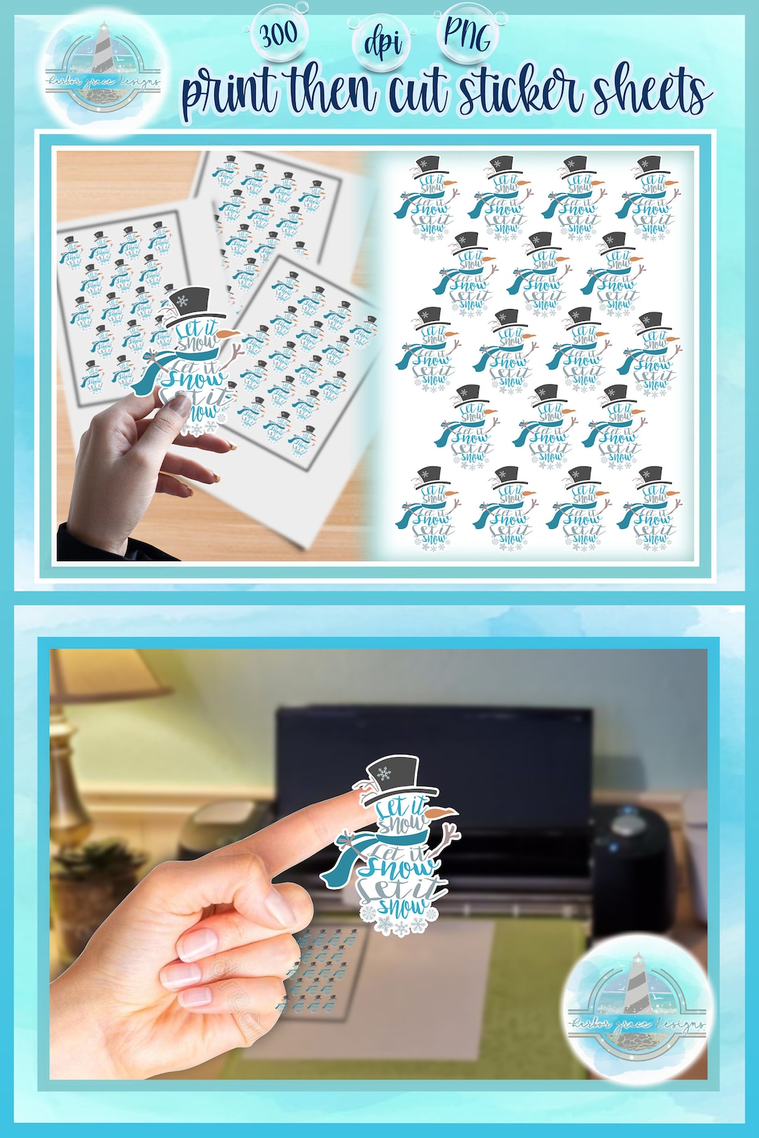 Let It Snow Quote Snowman Christmas Printable Sticker Sheet With White ...