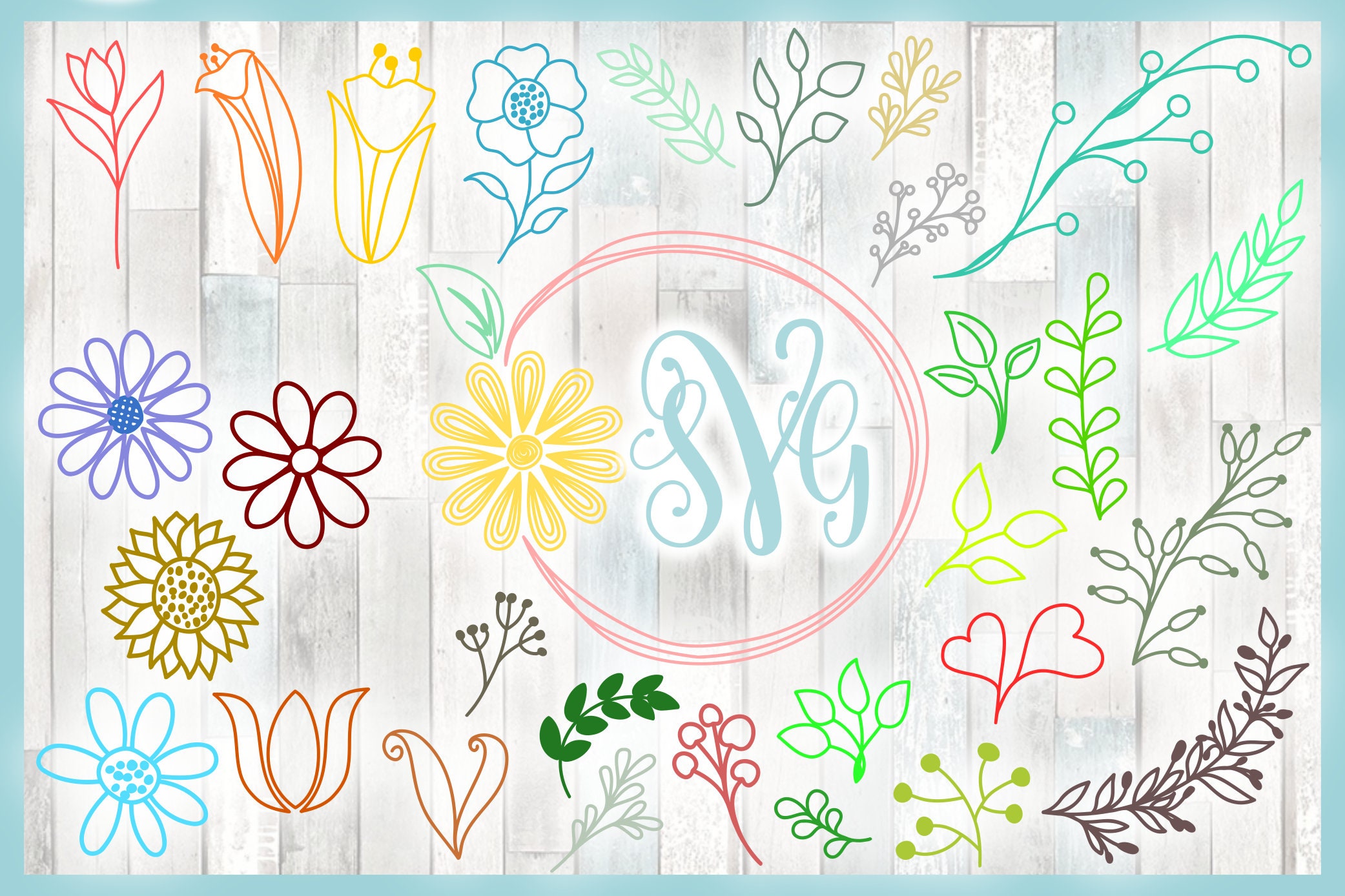 Floral Element Bundle SVG Dxf Eps Pdf PNG Files for Cricut - Etsy