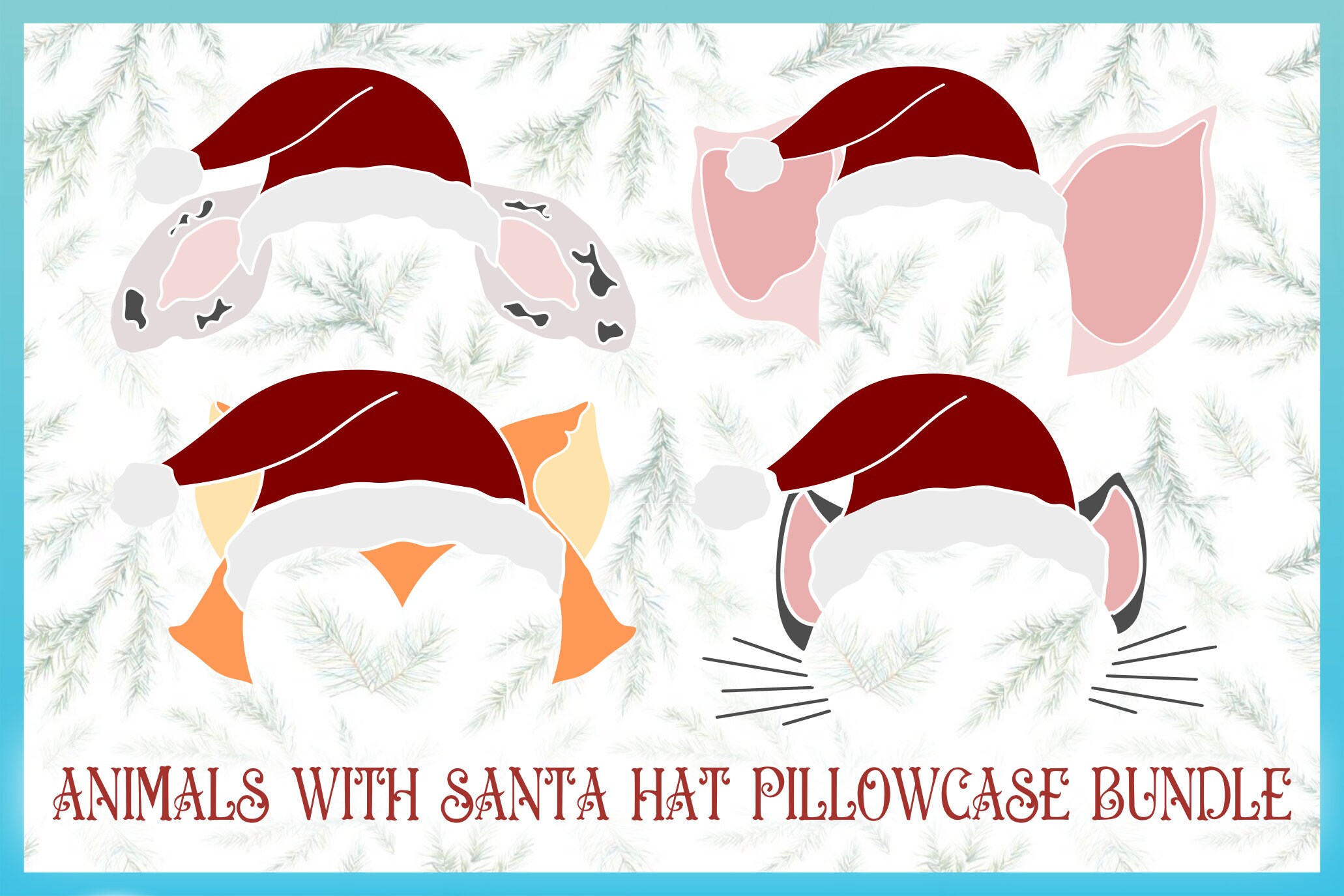 Christmas SVG Kids Pillowcase Animal Santa Hat Bundle SVG | Etsy