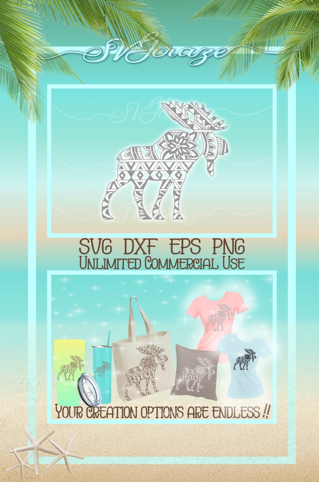 Moose Mandala Zentangle SVG Files for Cricut Silhouette - Dxf Eps Pdf ...