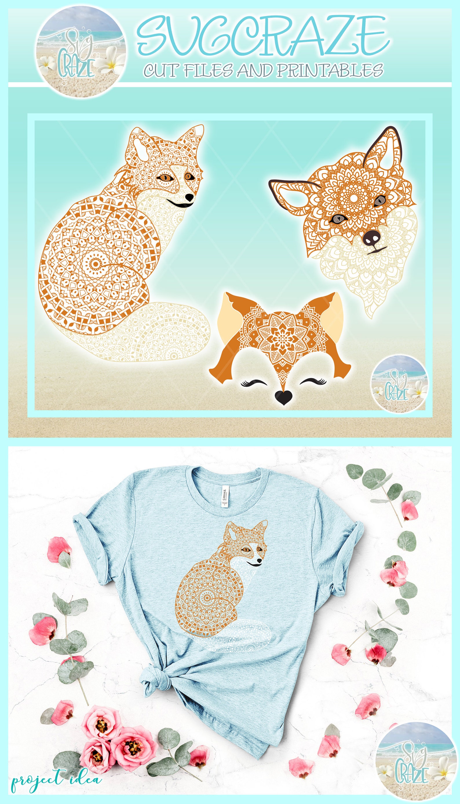 Fox Mandala Zentangle SVG Files for Cricut Silhouette - Dxf Eps Pdf Png ...