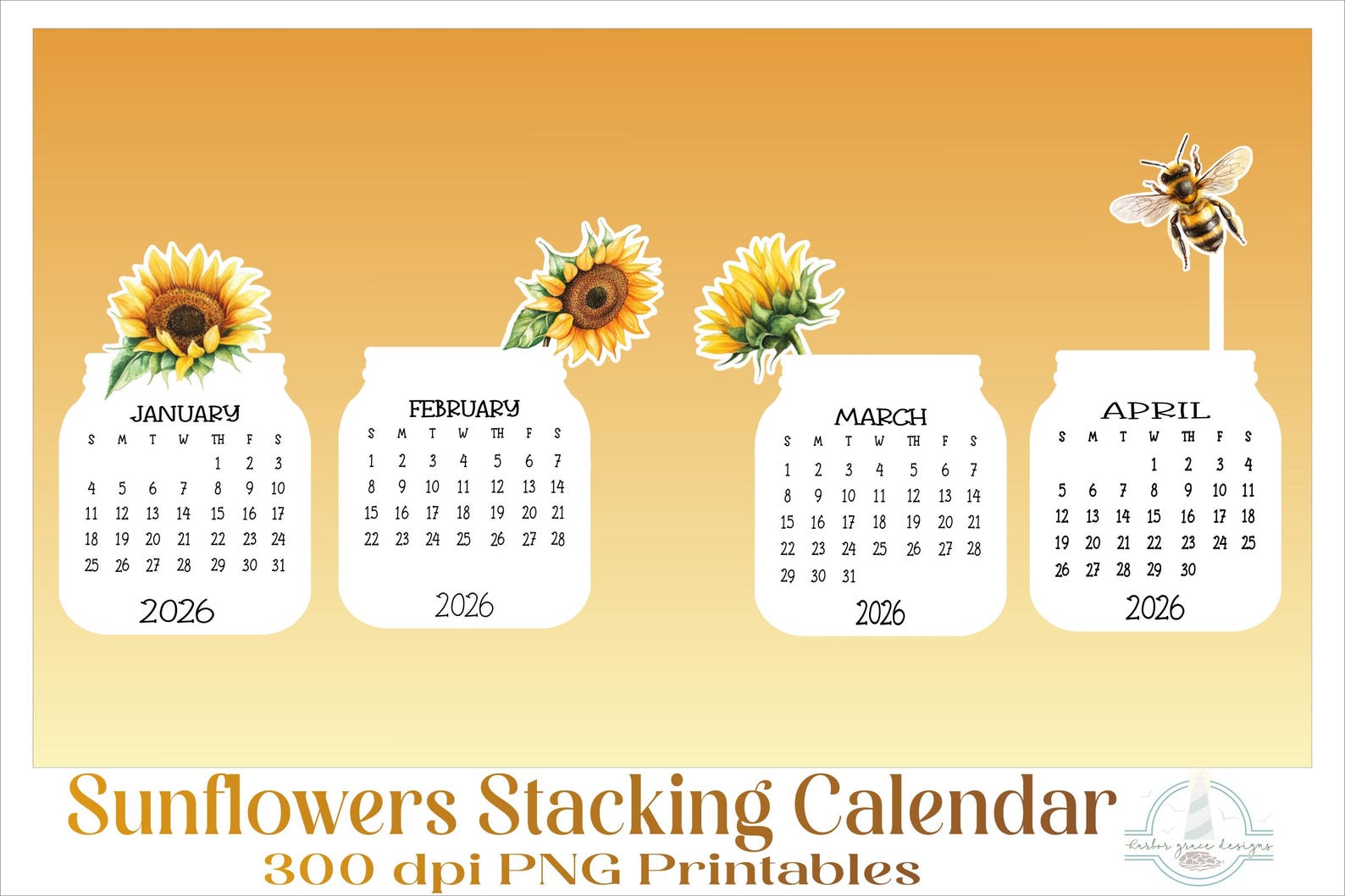 2026 Sunflowers Desktop Calendar Print Then Cut PNG Images for Cricut ...