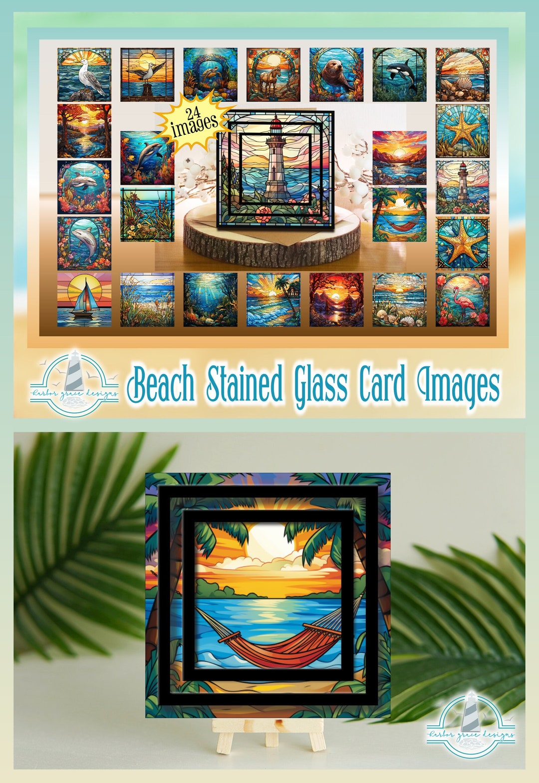 Beach Scenes - Square Stained Glass Layered Card Printable Bundle ...