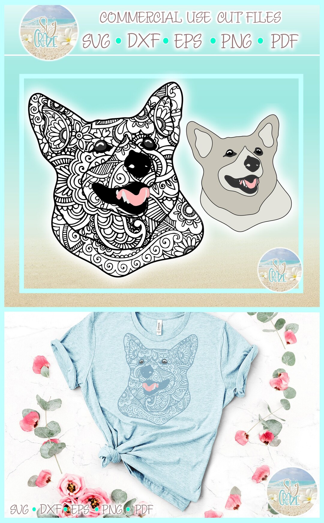 Corgi Dog Mandala Zentangle SVG Files for Cricut Silhouette - Dxf Eps ...