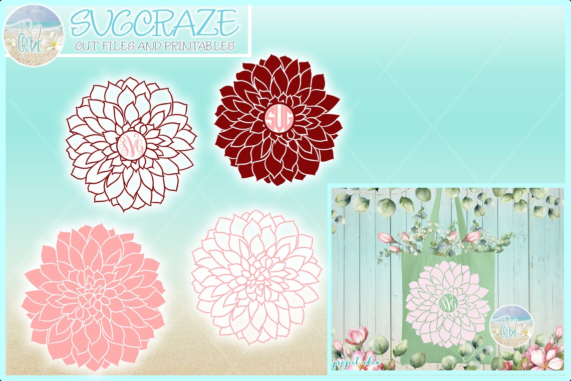 Beautiful Dahlia Flower Outline SVG Files for Cricut - Etsy