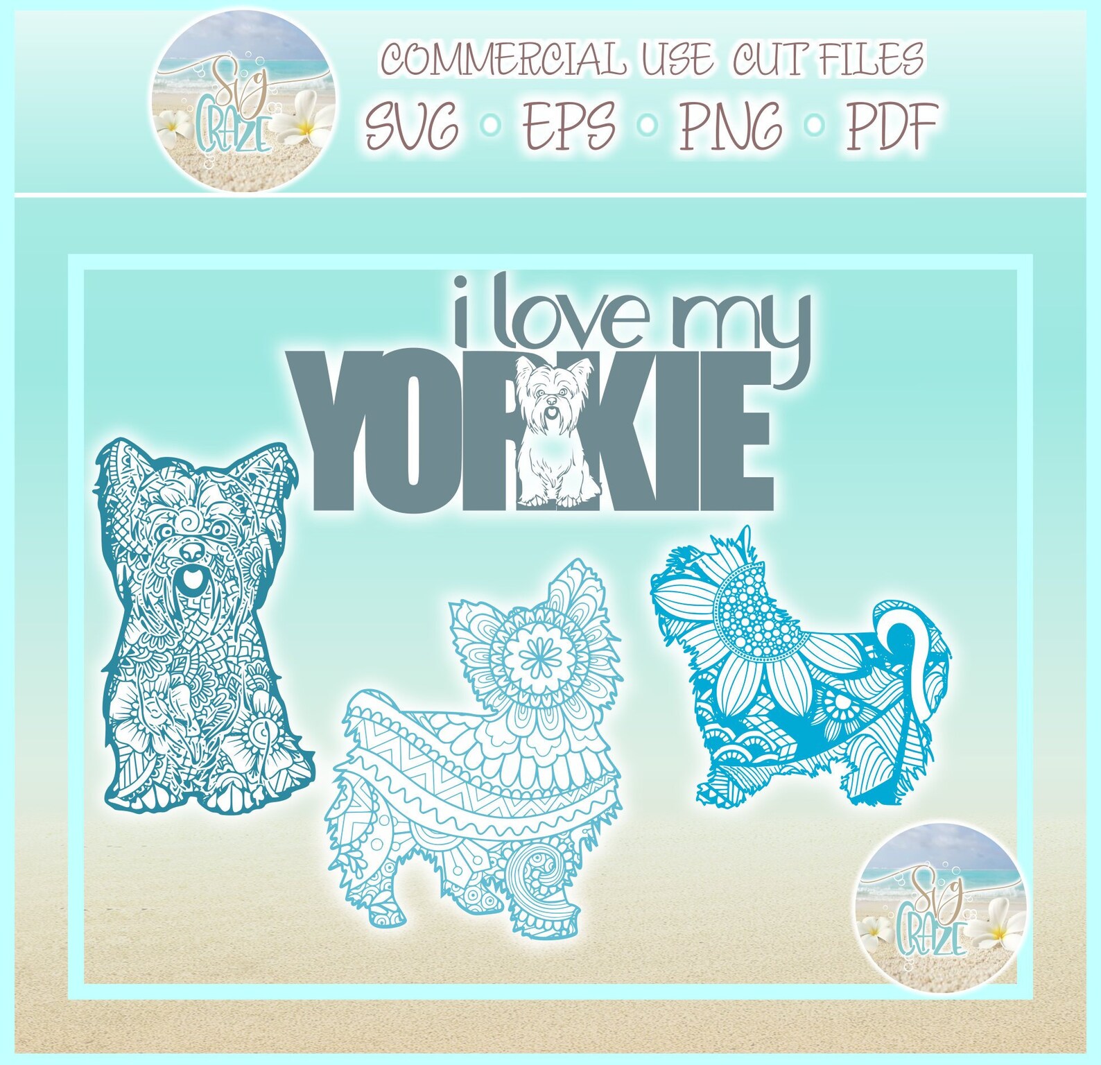 Yorkie Yorkshire Terrier Dog Mandala Zentangle Bundle SVG Files for ...