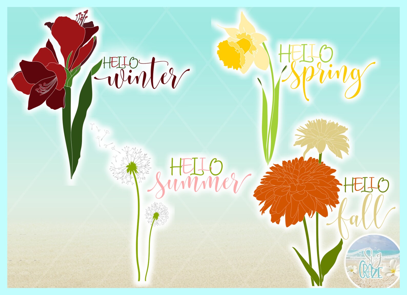 Hello Winter Spring Summer Fall Seasons SVG Files for Cricut Silhouette ...