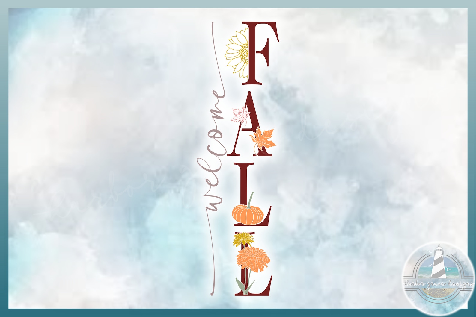 Welcome Fall With Pumpkins and Flowers Tall Vertical Front - Etsy