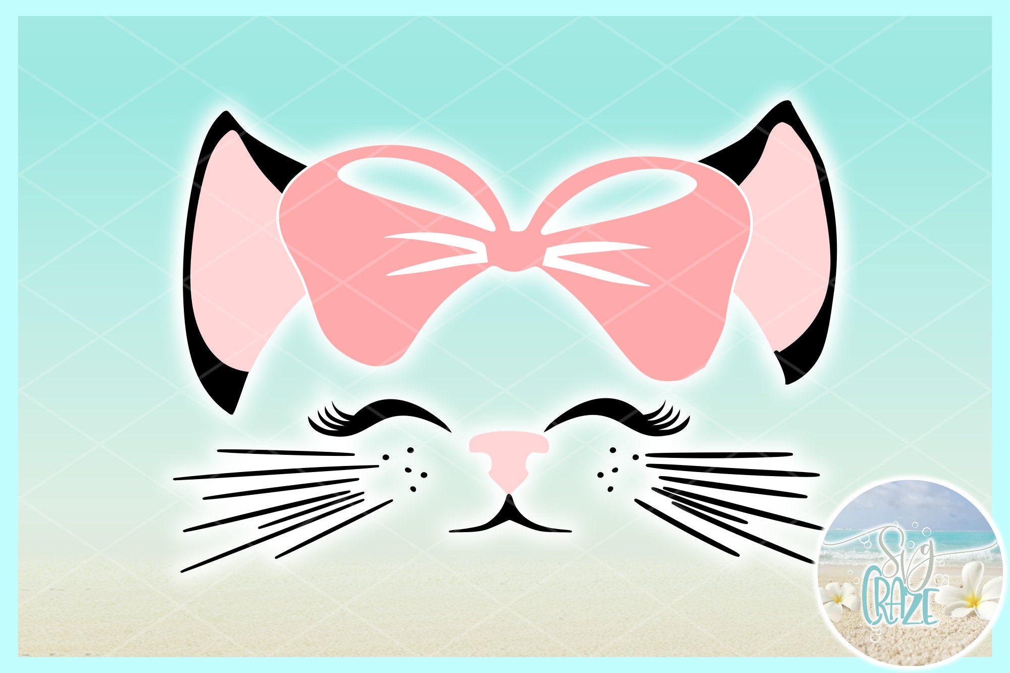 Kitty Cat Face With Bow SVG Files for Cricut Silhouette - Dxf Eps Pdf ...
