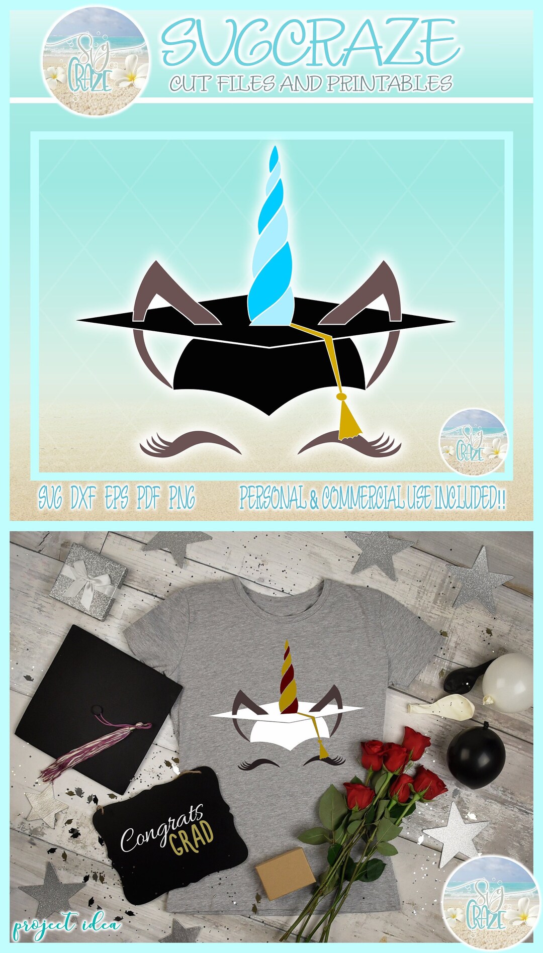 Unicorn Face With Graduation Cap Seniors 2019 SVG Files for Cricut ...