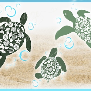Seashell Turtle Family SVG Files for Cricut Silhouette - Dxf Eps Pdf ...