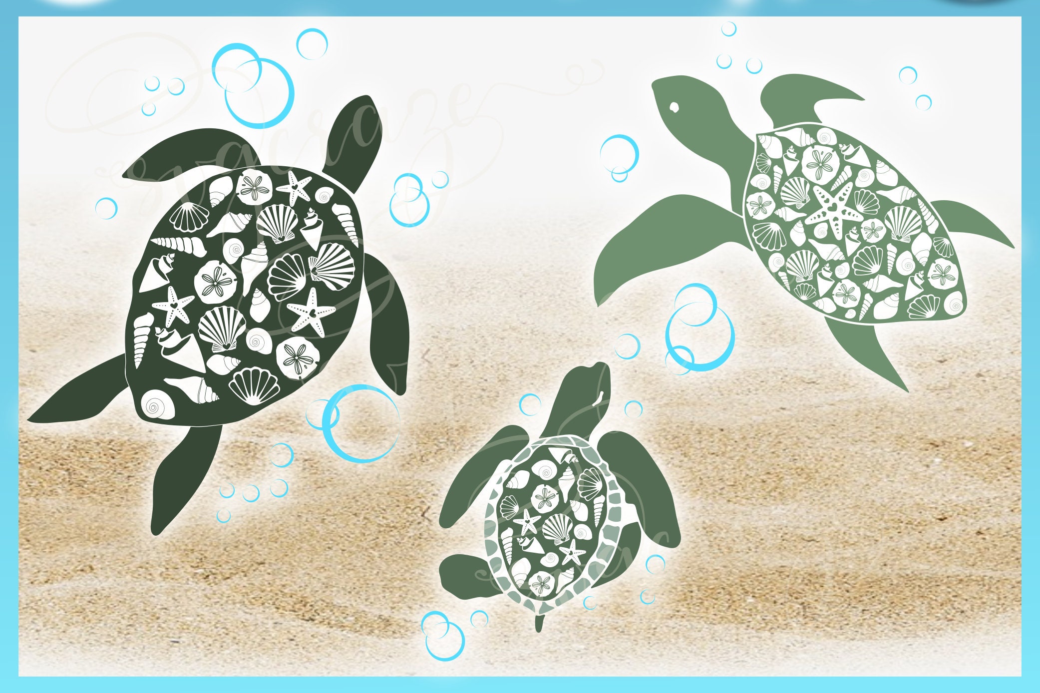 Seashell Turtle Family SVG Files for Cricut Silhouette Dxf - Etsy