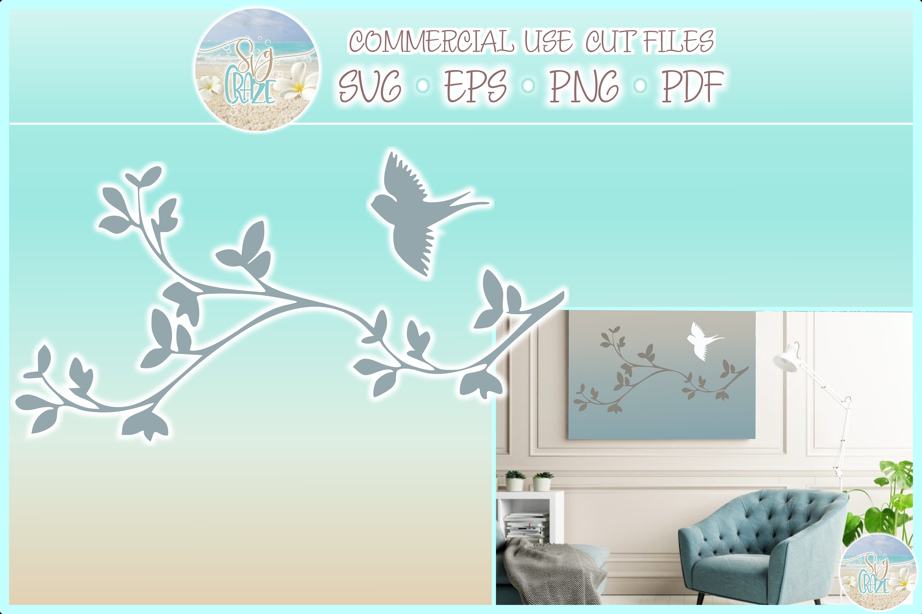 Bird Flying Tree Branch SVG Files for Cricut Silhouette - Dxf Eps Pdf ...