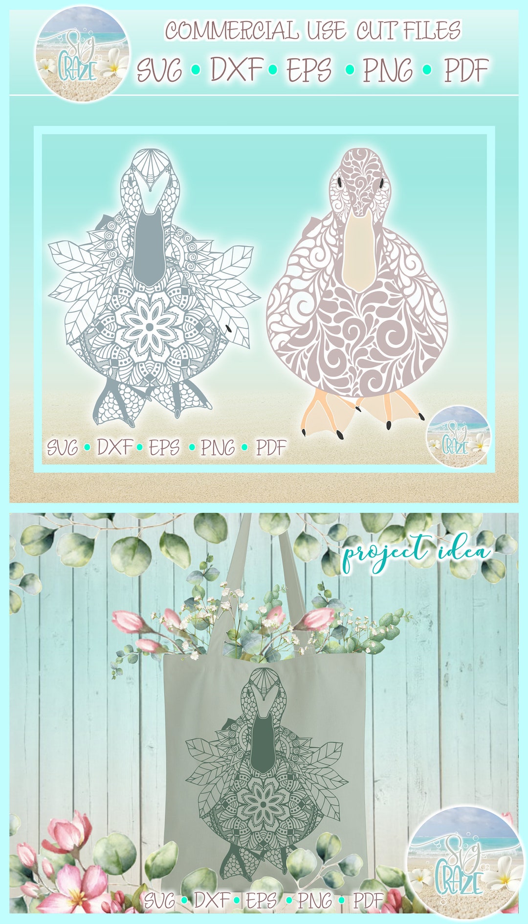 Duck Mandala Zentangle SVG Files for Cricut Silhouette - Dxf Eps Pdf ...