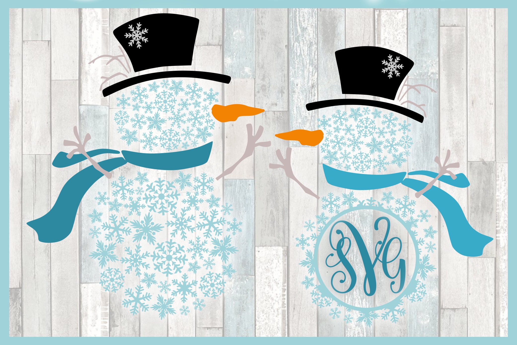 Snowflakes Snowman Monogram SVG Files for Cricut Silhouette | Etsy