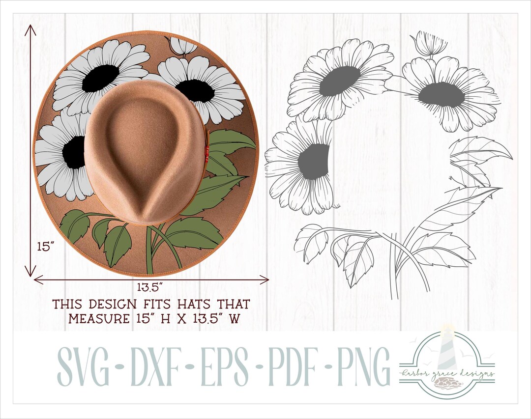 READY TO PRINT - Fits 15"x13.5" Hats - Daisies Hat Burning Design - for ...