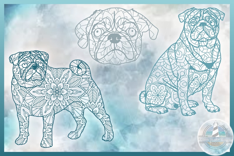 Pug Dog Breed Mandala Zentangle Bundle SVG Files for Cricut - Etsy