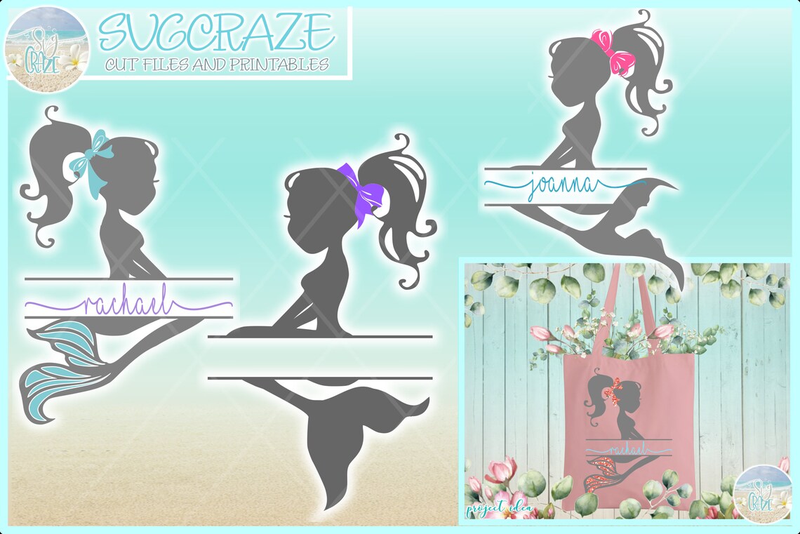 Mermaid Monogram Split Frame SVG Files for Cricut Silhouette - Dxf Eps ...