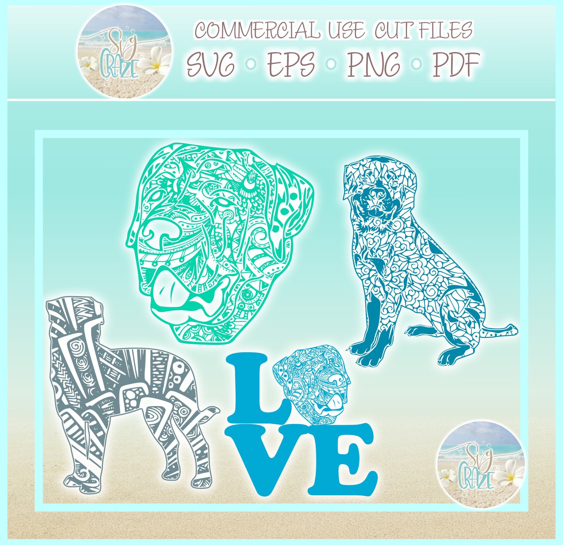 Rottweiler Mandala Zentangle Dog Bundle SVG Files for Cricut Silhouette ...