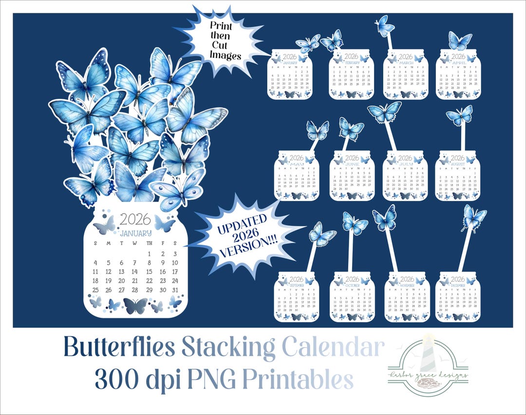 2026 Butterflies Stacking Desktop Calendar PNG Images, Butterfly ...