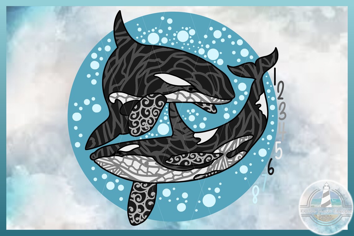 3D Layered Design Orcas Whales Mandala SVG File Multi | Etsy