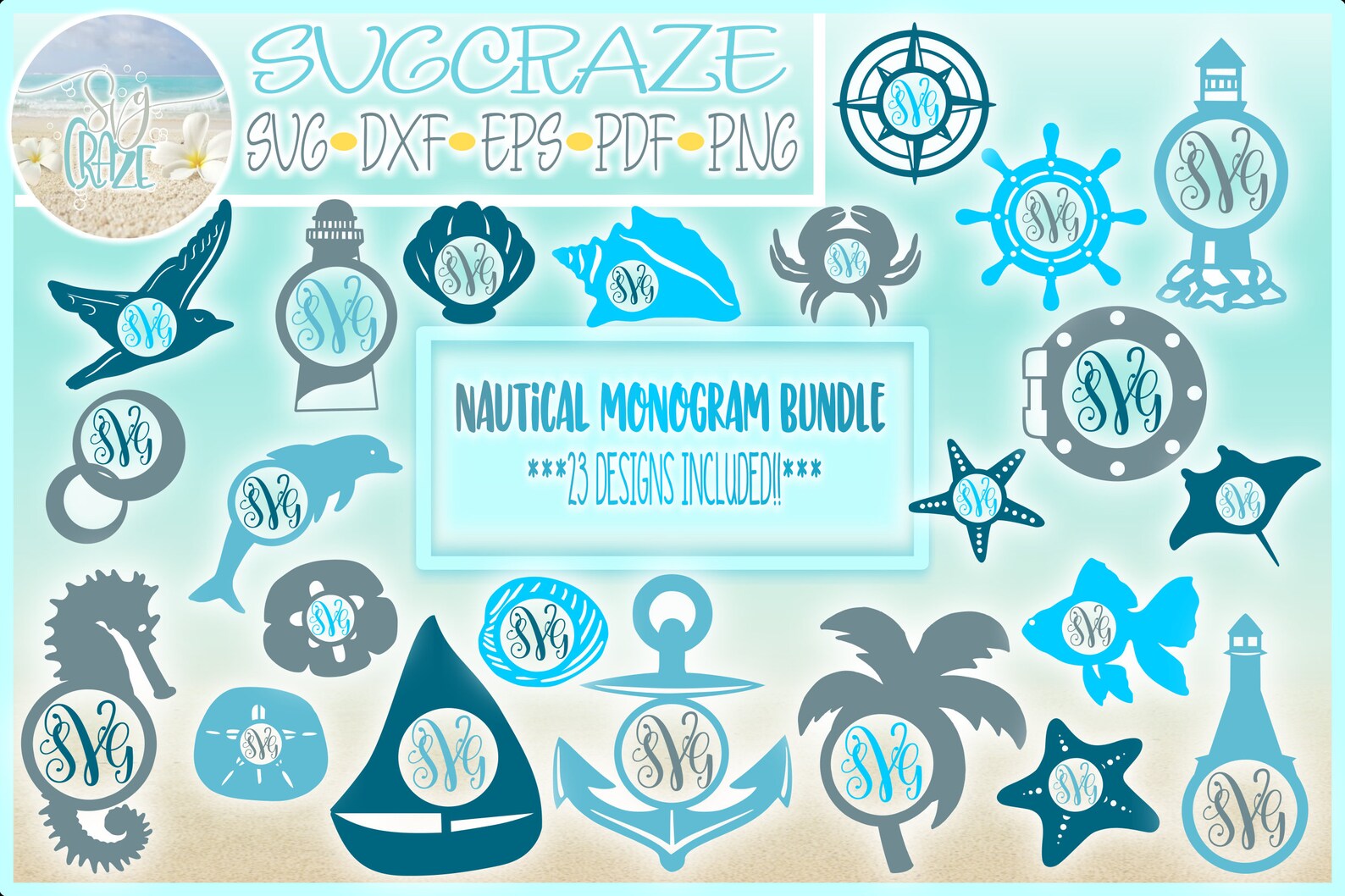 Nautical Monogram Bundle SVG Files for Cricut Silhouette - Dxf Eps Pdf ...