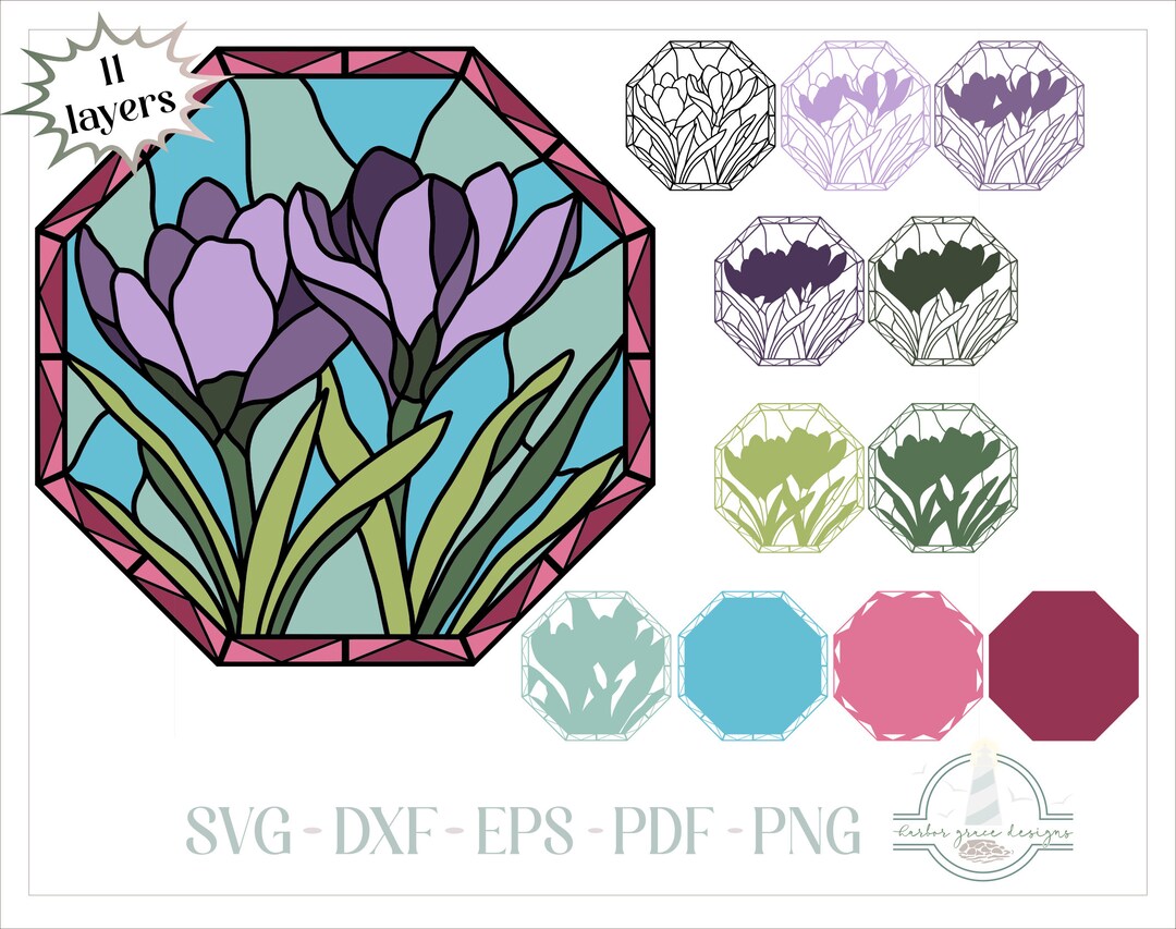 3D Layered Design | Crocus Stained Glass SVG | Multi Layered SVG Files ...