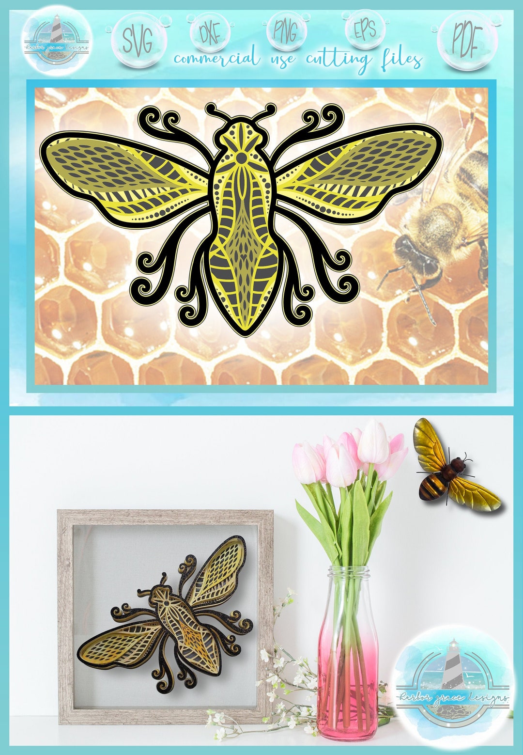 3D Layered Design | Bee Mandala SVG File | Multi Layered Mandala SVG ...