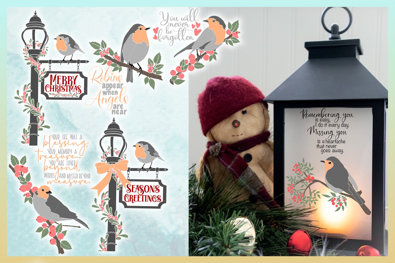 Robins and Memorial Quotes SVG Bundle - Christmas Robin SVG - Robin Svg ...