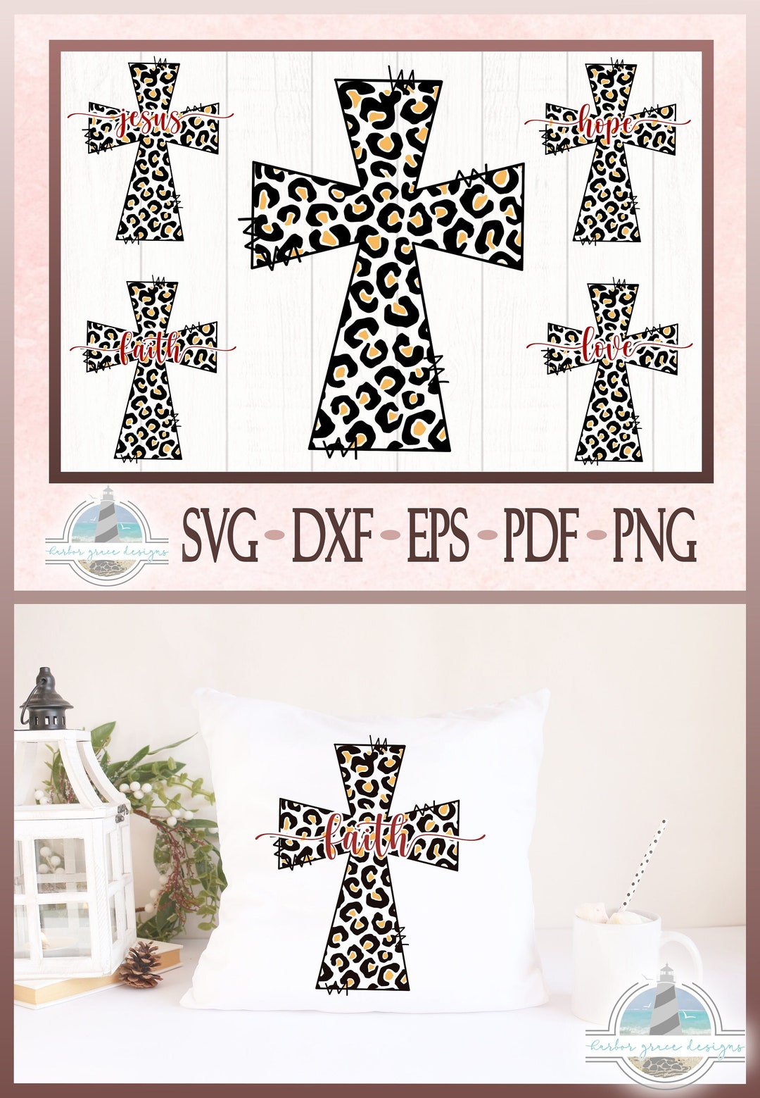 Leopard Print Cross With Words Jesus Love Hope Faith SVG Files for ...