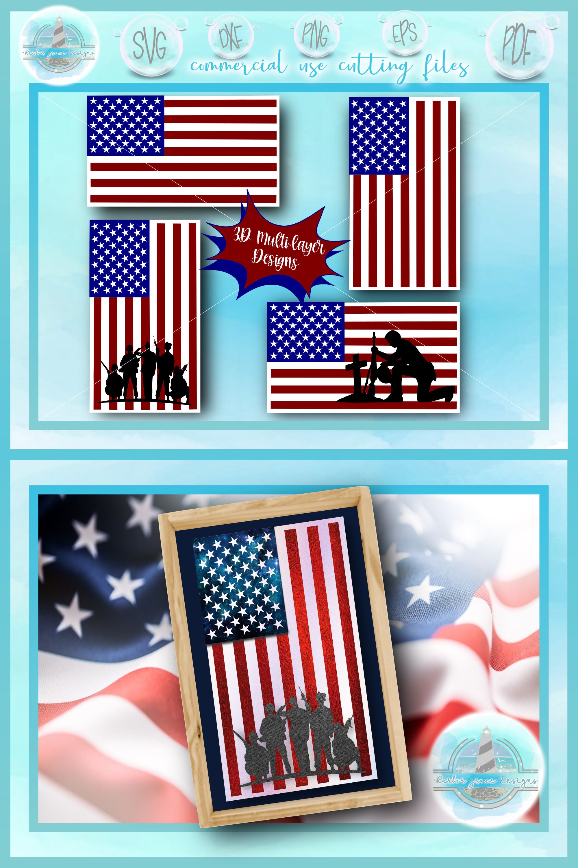 3D Layered Design USA Flag With Soldiers SVG File Multi - Etsy