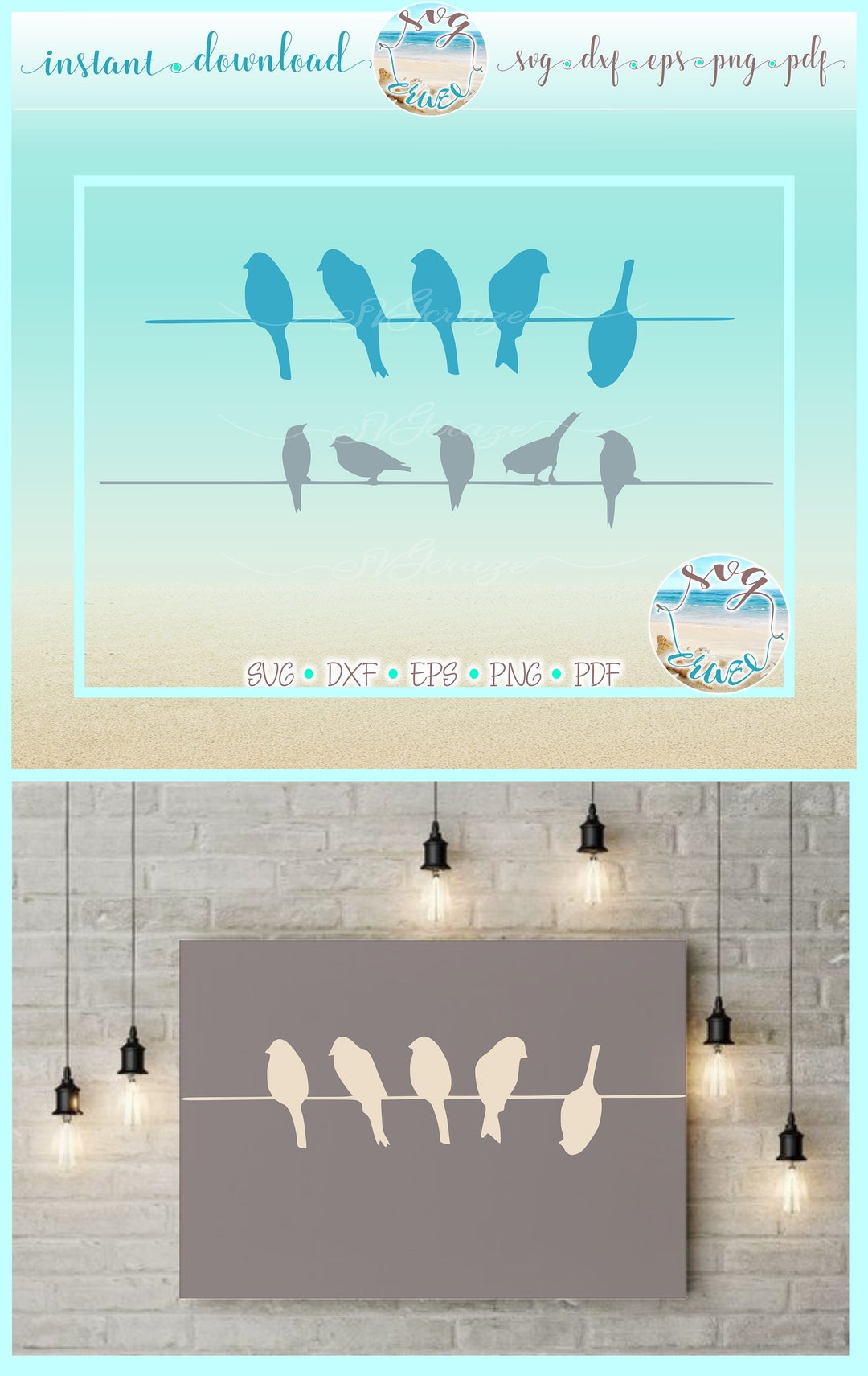 Birds on Straight Wire SVG Files for Cricut Silhouette - Dxf Eps Pdf ...