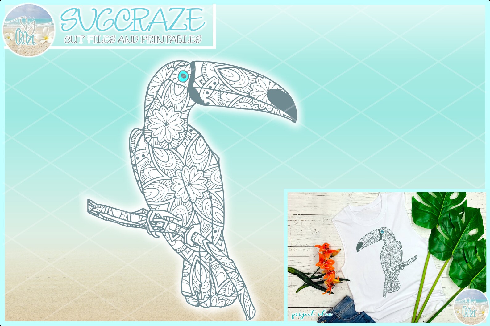 Toucan Tropical Bird Mandala Zentangle SVG Files for Cricut Silhouette ...