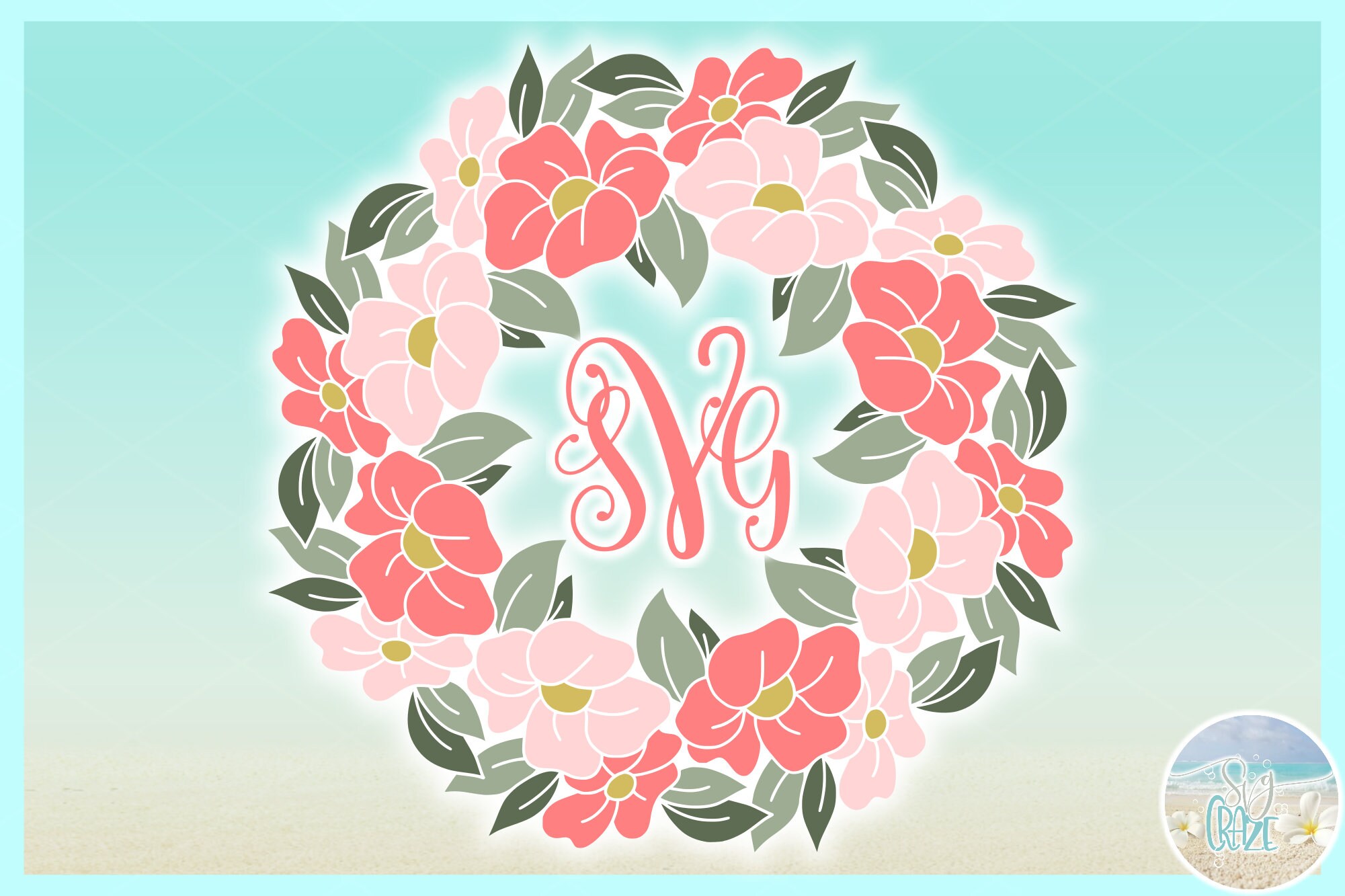 Monogram Flower Floral Wreath Leaves SVG Files for Cricut Silhouette ...