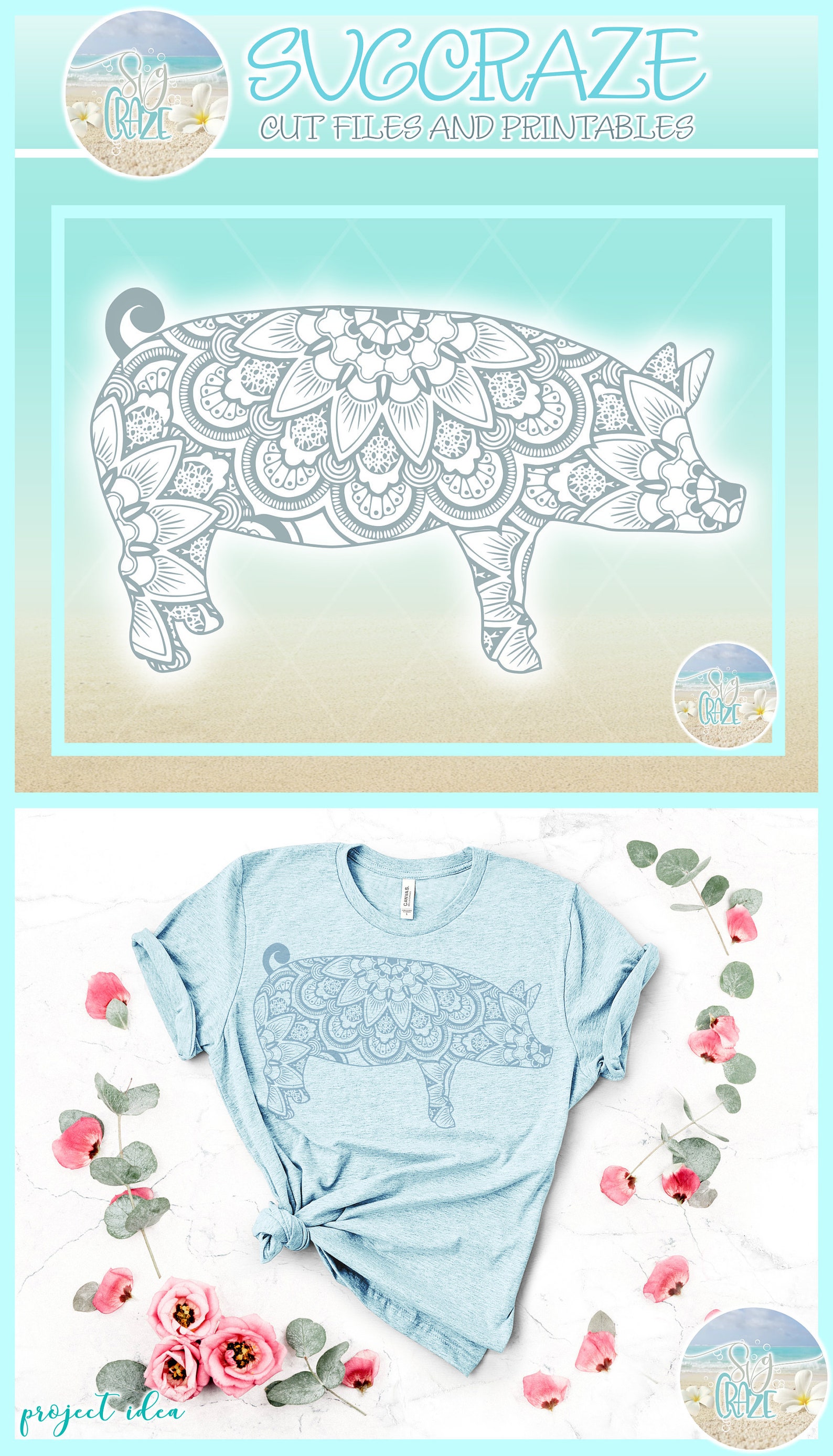 Pig Mandala Zentangle SVG Files for Cricut Silhouette Dxf - Etsy