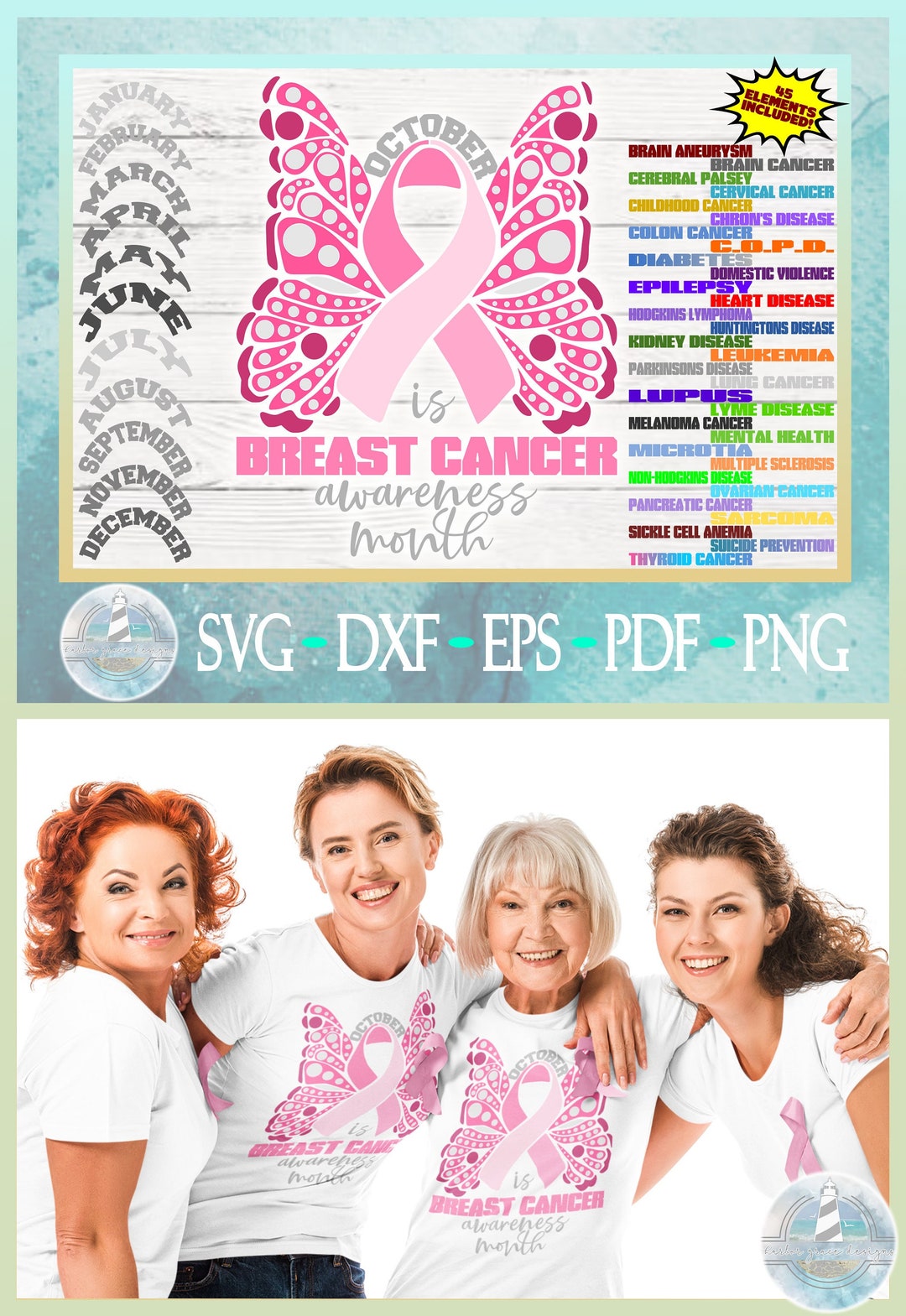 Awareness Ribbon Butterfly Bundle SVG Dxf Eps Pdf PNG Files for Cricut ...