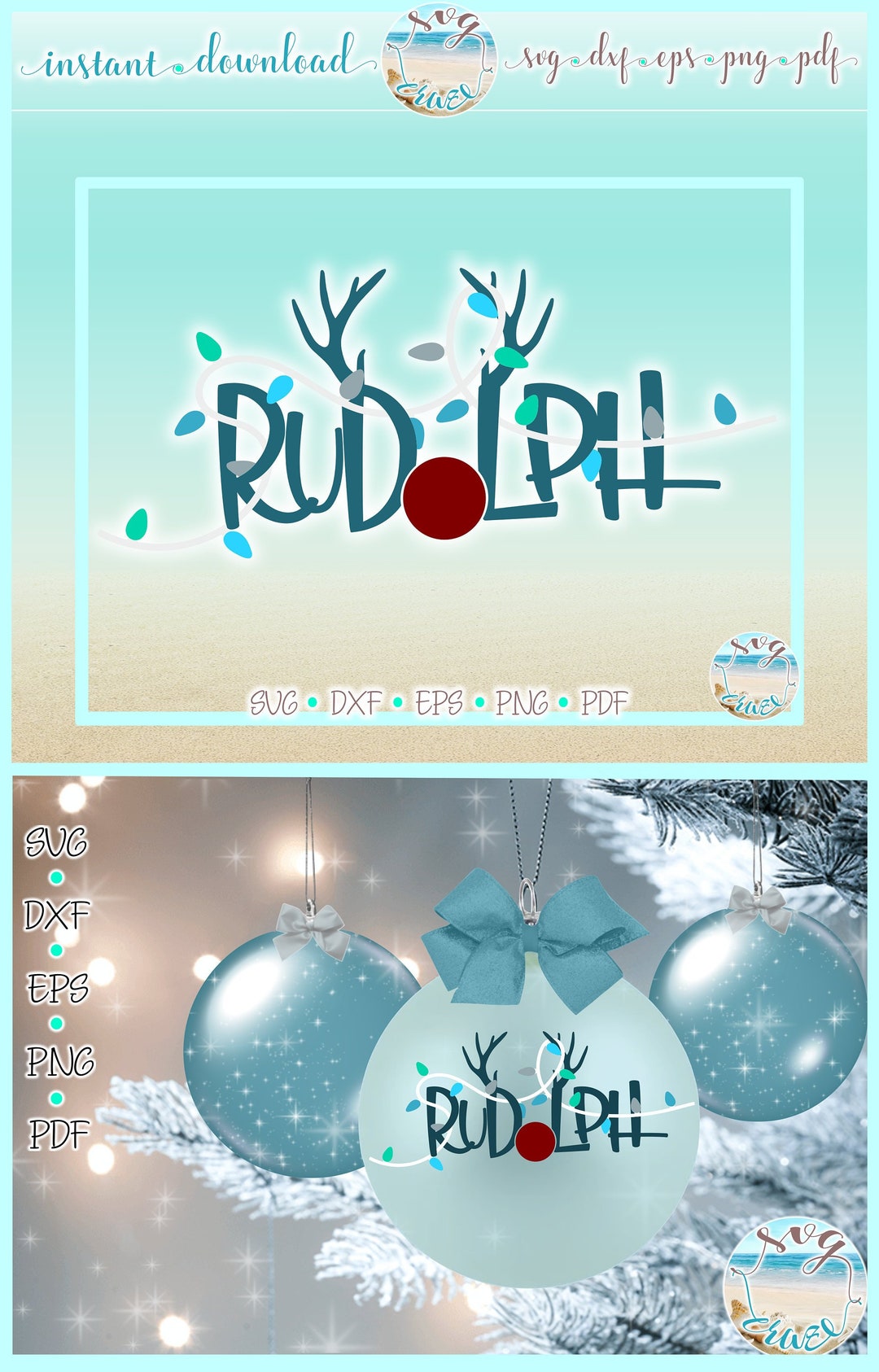 Rudolph Reindeer Name With Lights SVG Files for Cricut Silhouette - Dxf ...