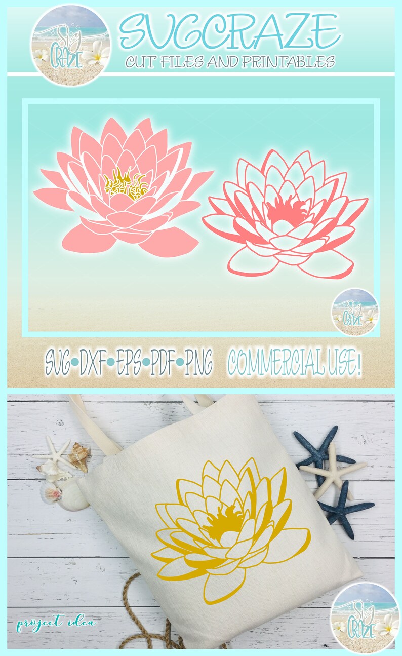 Lotus Water Lily SVG Dxf Eps Pdf PNG Files for Cricut Silhouette ...