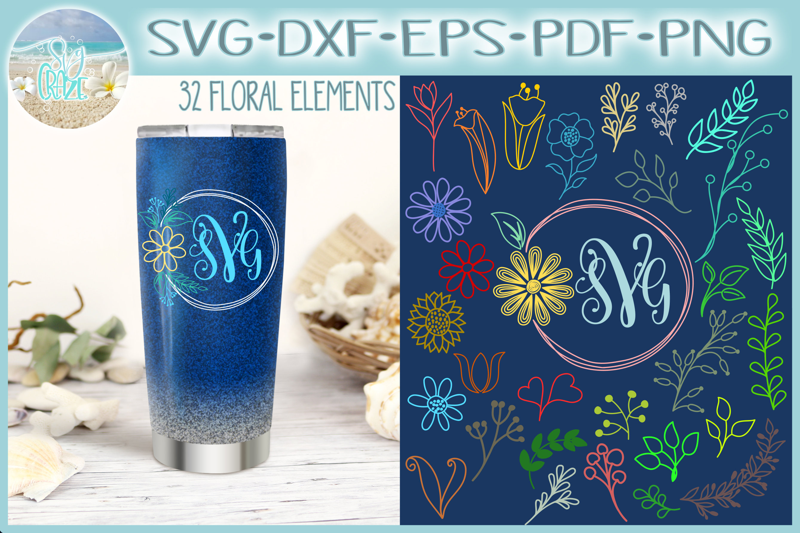 Floral Element Bundle SVG Dxf Eps Pdf PNG Files for Cricut - Etsy