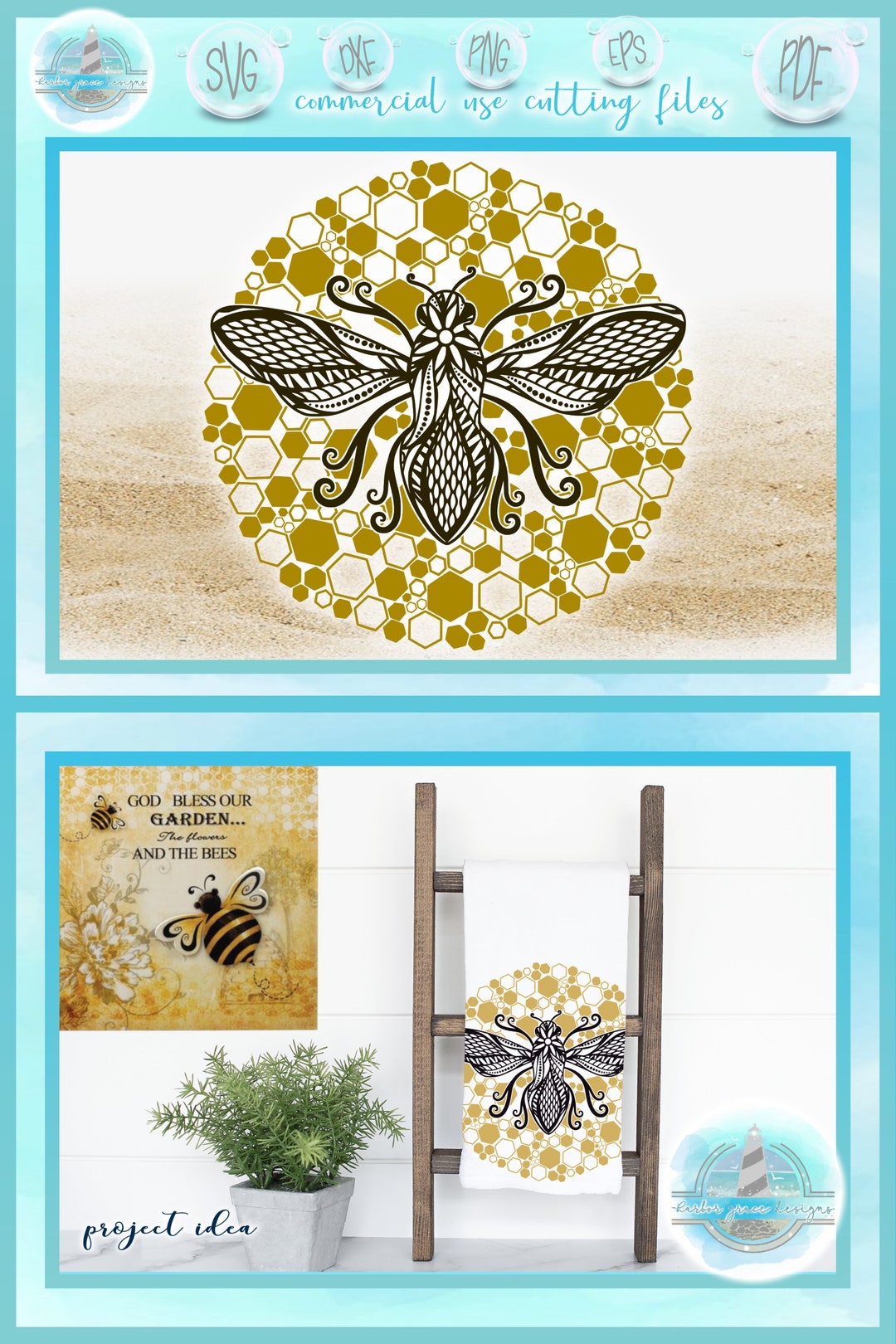 Bee Honeycomb Mandala Zentangle SVG Files for Cricut Silhouette - Dxf ...