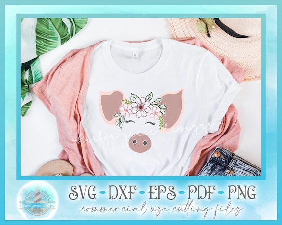 Pig Face With Lineart Flower Swag Headband SVG Files for | Etsy